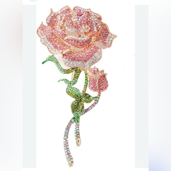 Piper. K | Jewelry | Nwt Piper K Rhinestone Rose Flower Brooch Pin Pink ...